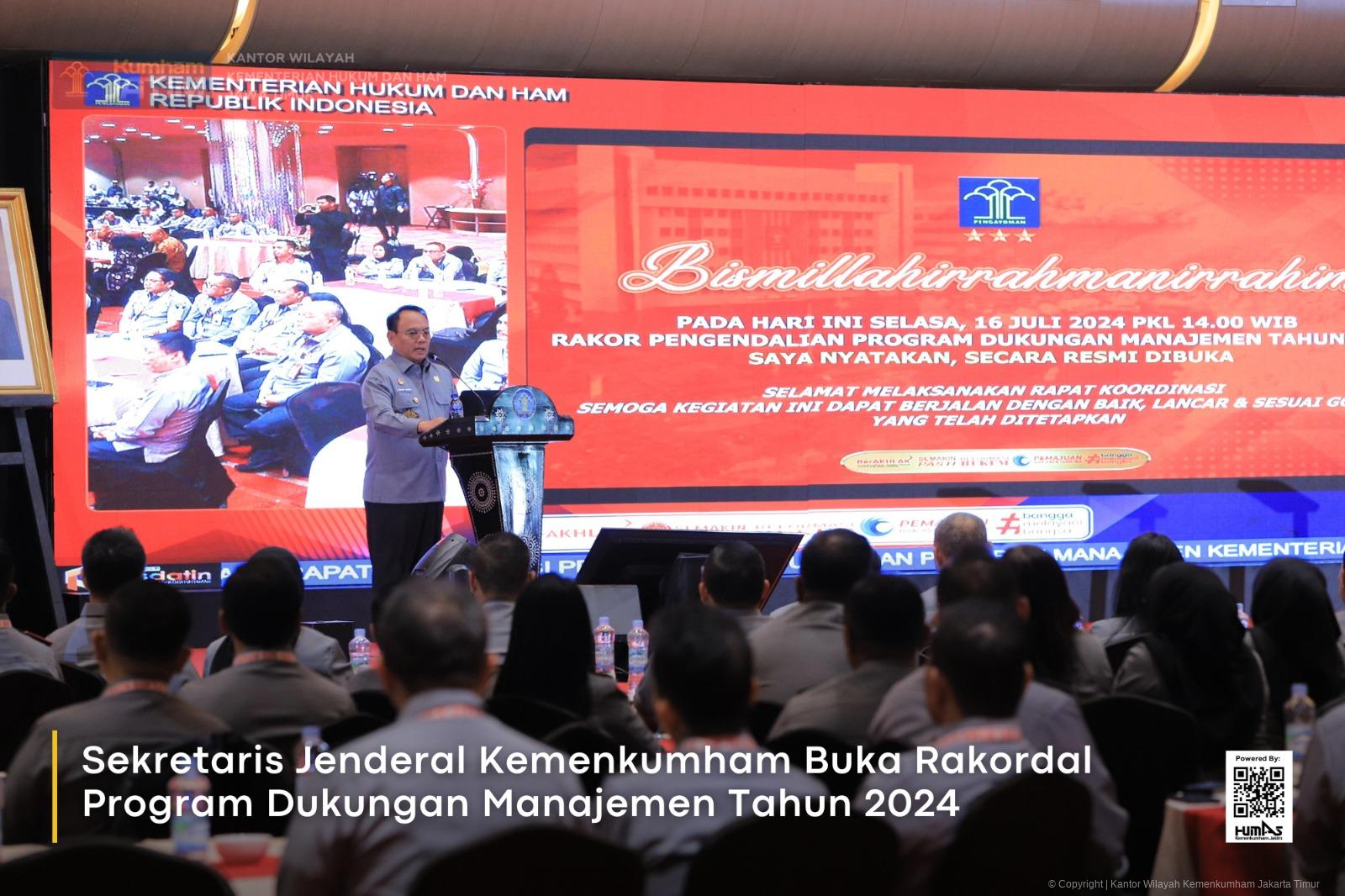 Sekretaris Jenderal Kemenkumham Buka Rakordal Program Dukungan Manajemen Tahun 2024
